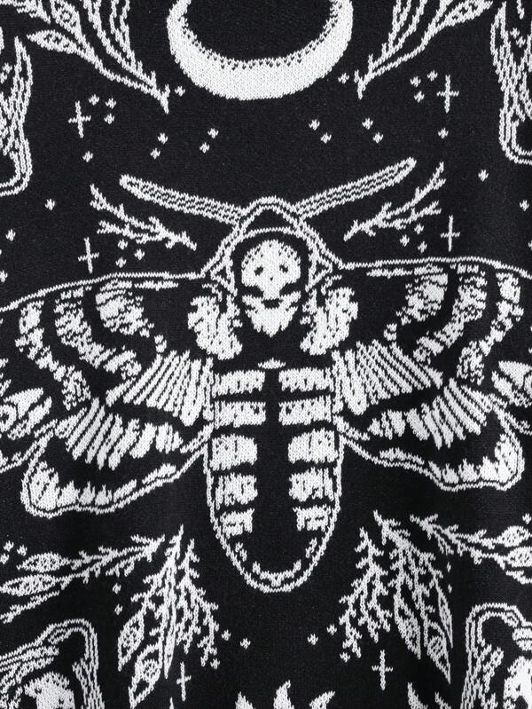 Mystic heart Plus Size Sweater With Insect, Sun And Moon Pattern ...