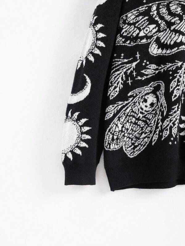 Mystic heart Plus Size Sweater With Insect, Sun And Moon Pattern ...