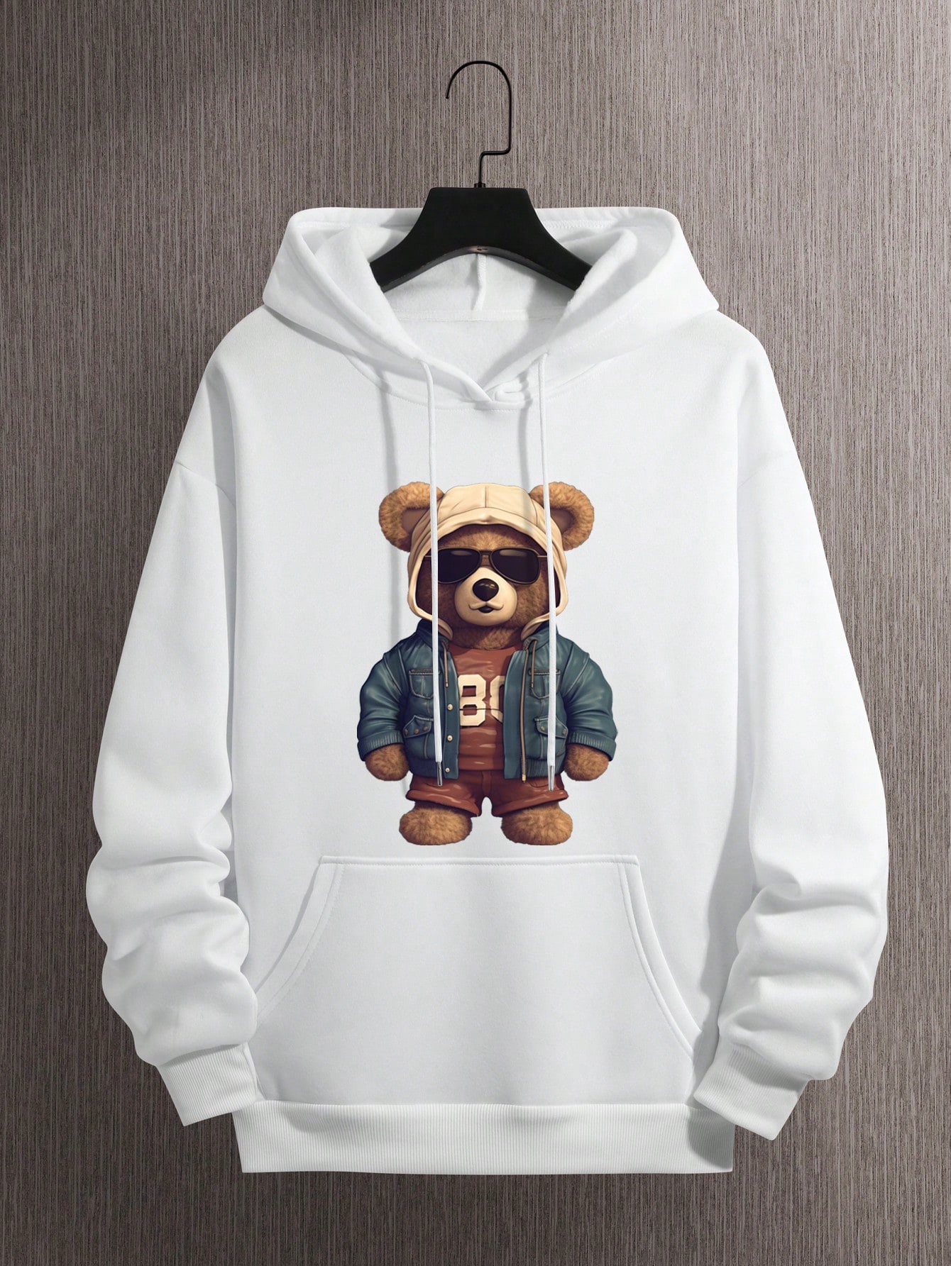 Men Bear Print Kangaroo Pocket Drawstring Thermal Hoodie | SHEIN USA