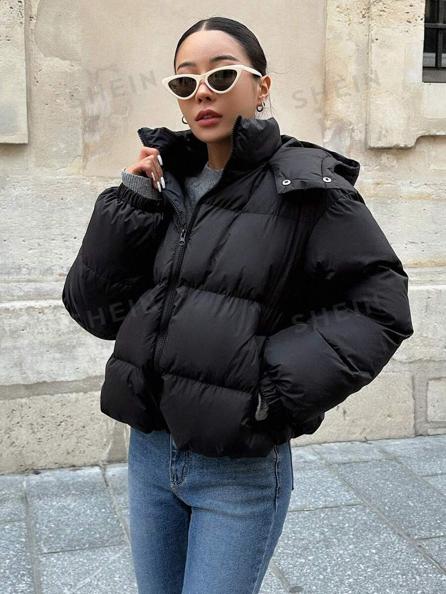 DAZY ダウンコート フード付き ジップアップ カジュアル | SHEIN JAPAN