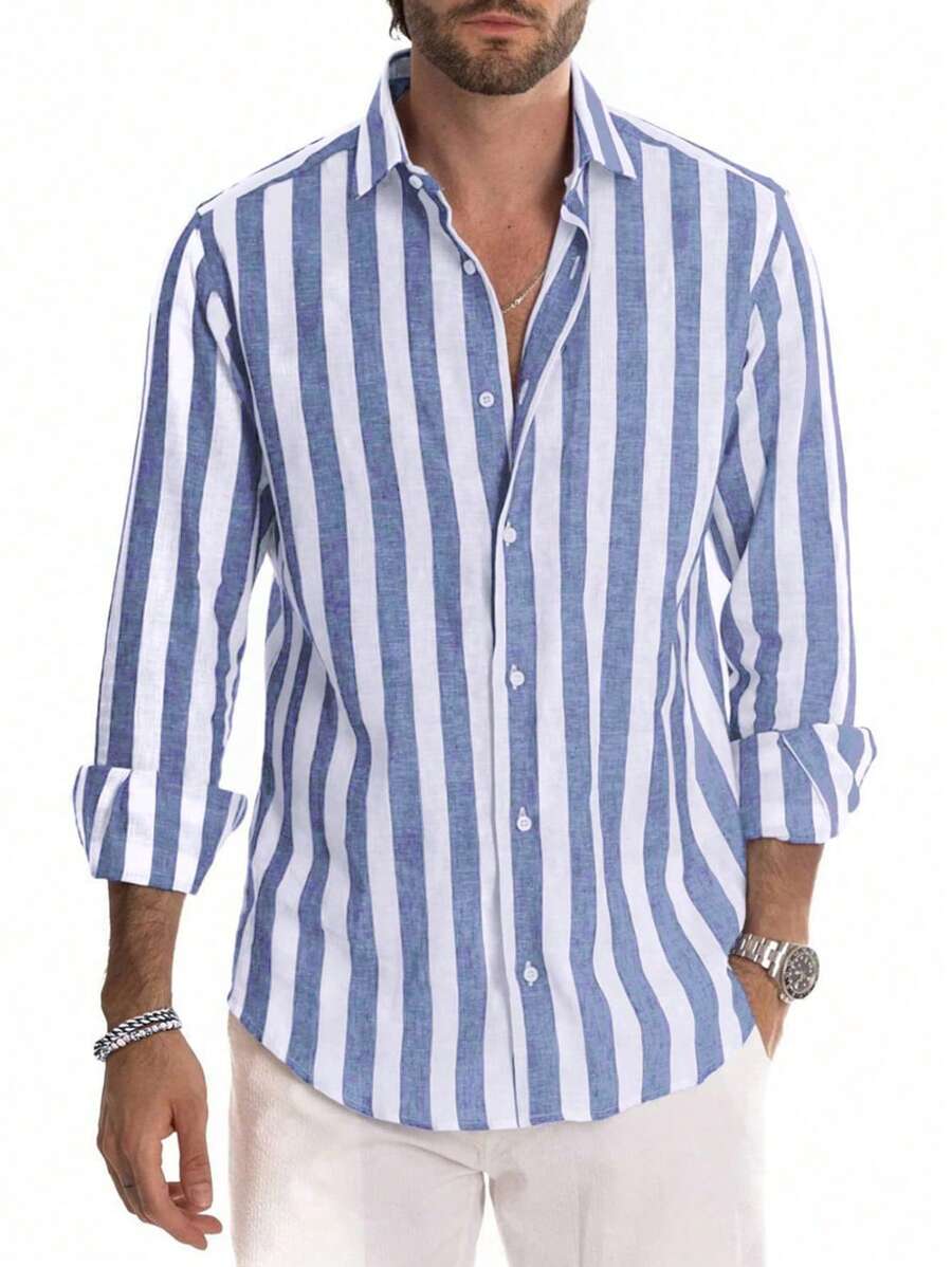 Men Striped Print Long Sleeve Shirt | SHEIN South Africa