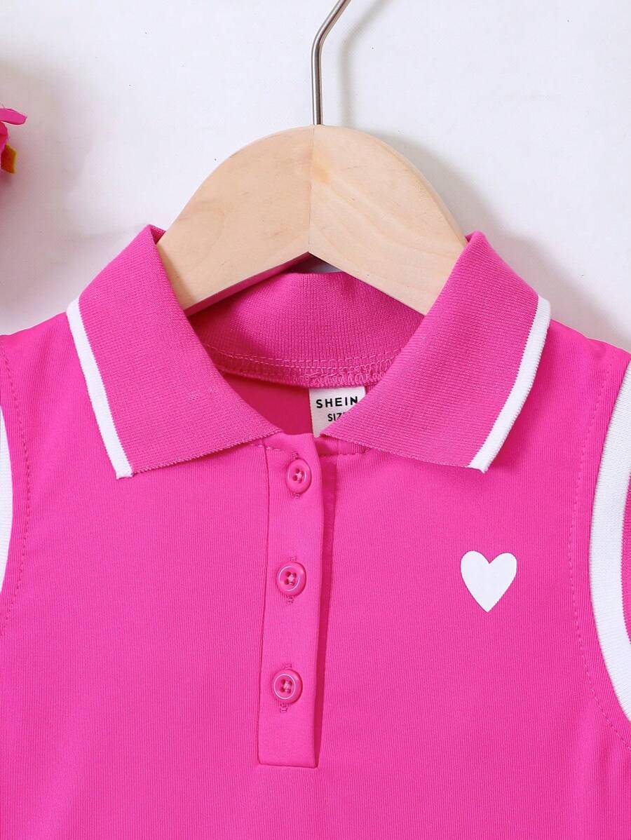 SHEIN Young Girl Preppy Style Heart-Shaped Print Striped Trim Ribbed ...