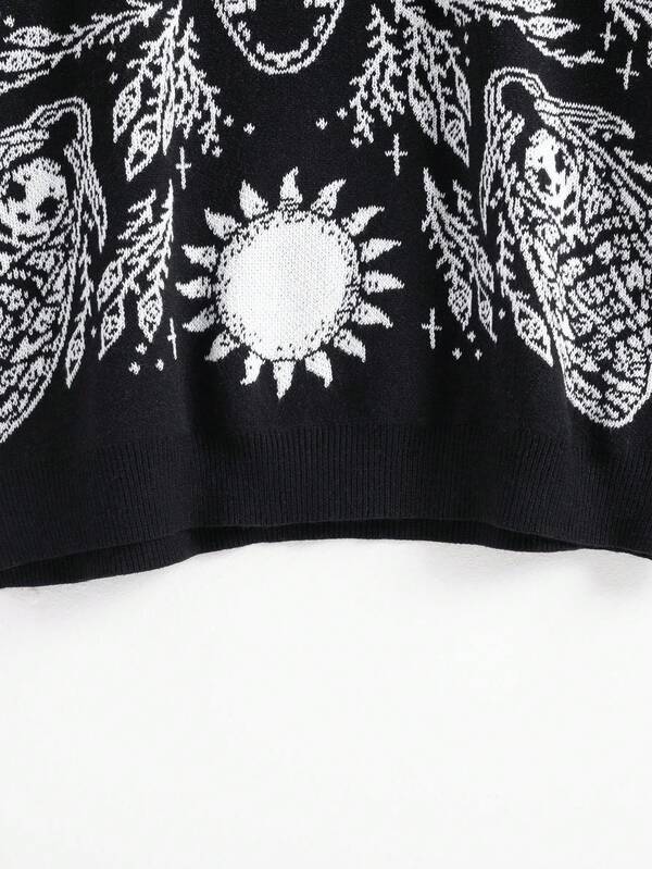 Mystic heart Plus Size Sweater With Insect, Sun And Moon Pattern ...