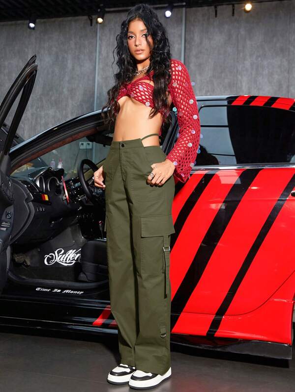Flap Pocket Side Cargo Pants Shein Usa