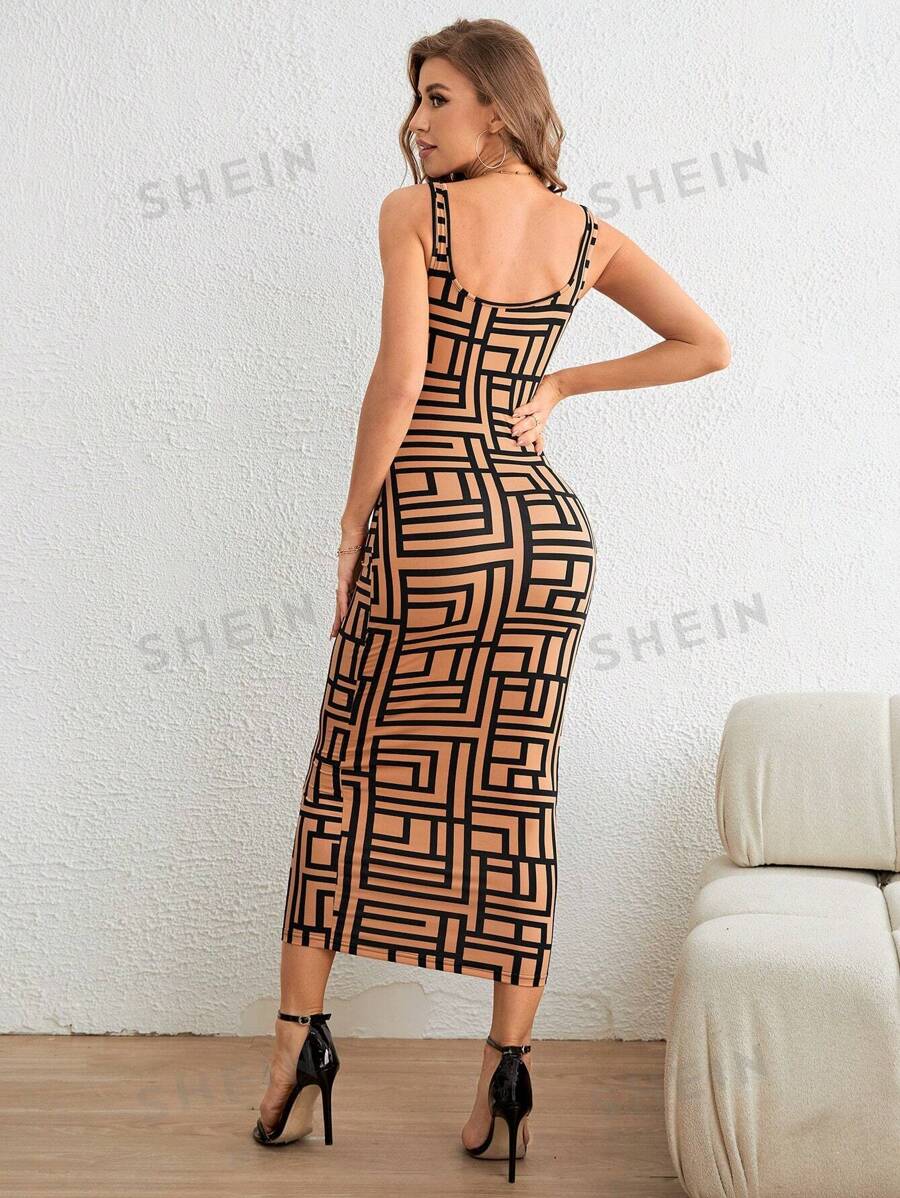 SHEIN Privé Allover Print Tank Bodycon Dress | SHEIN UK