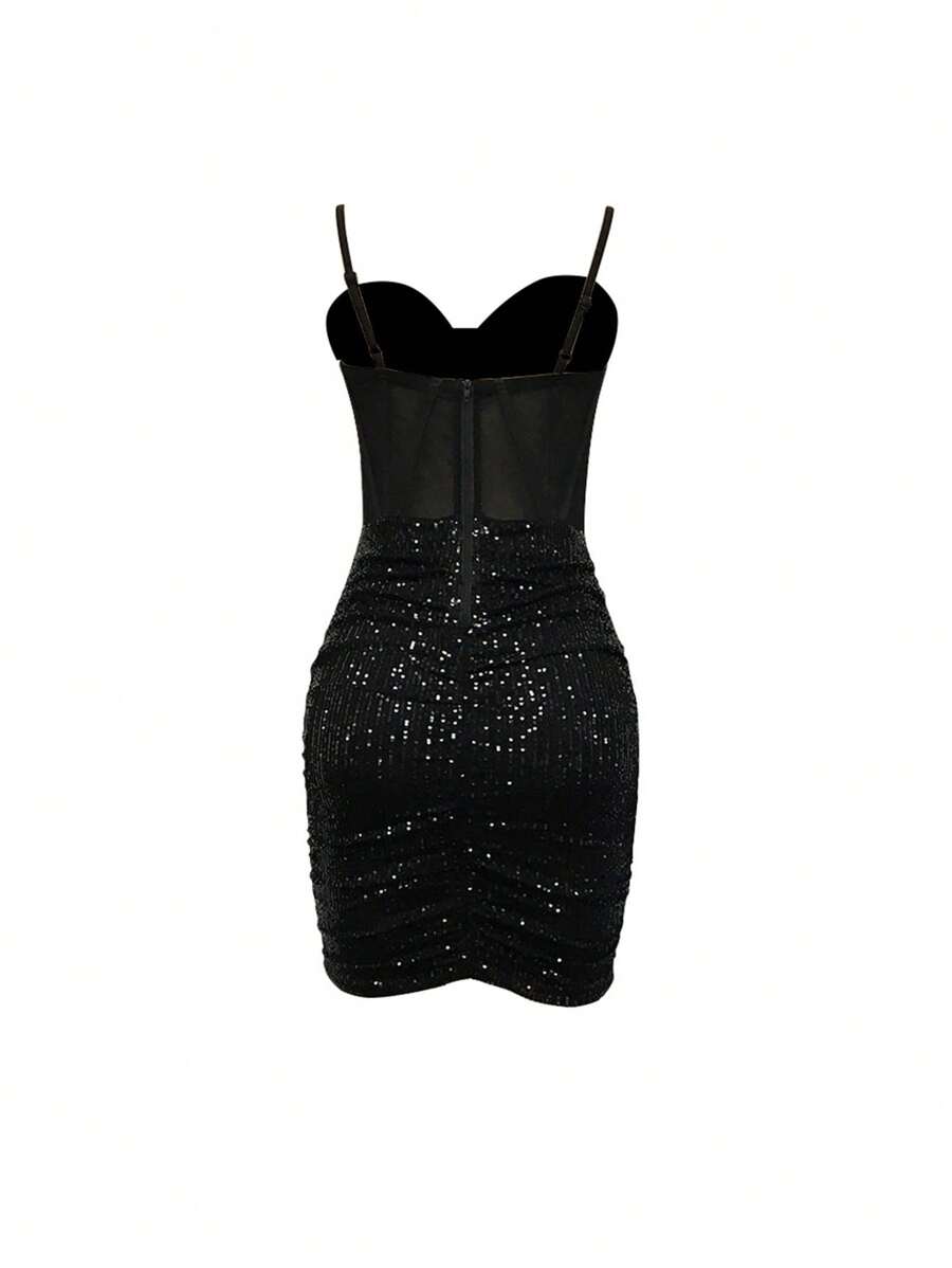 Contrast Mesh Sequin Cami Bodycon Dress Shein Usa
