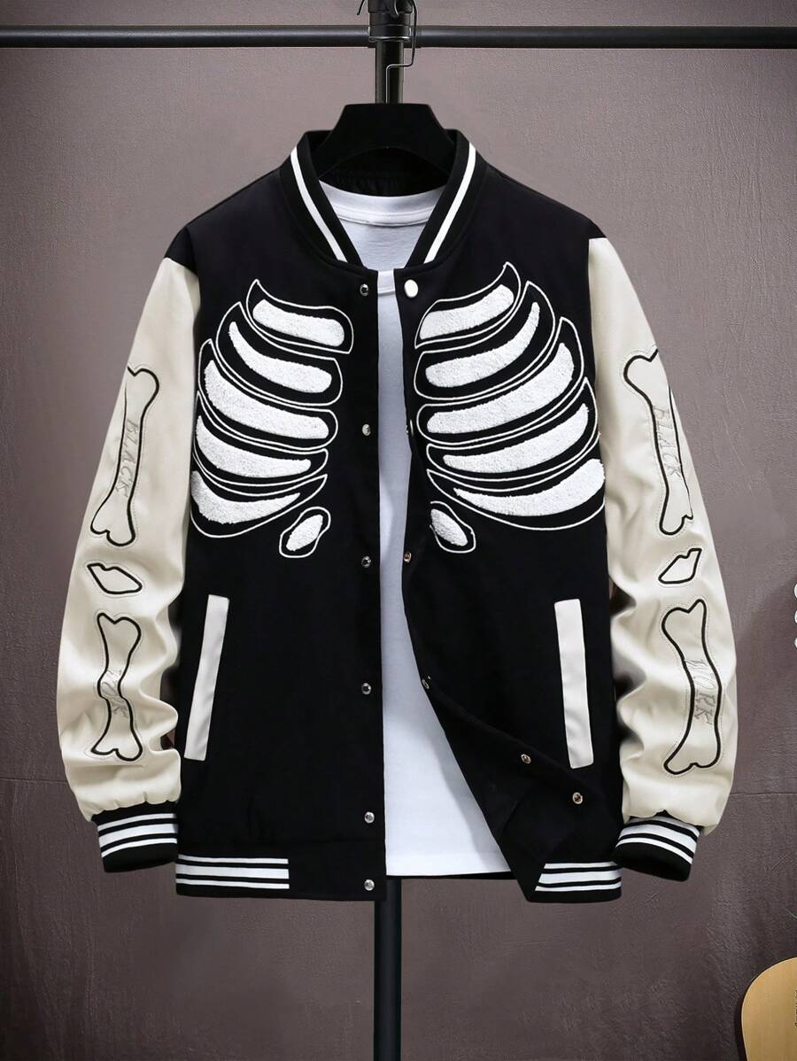 Manfinity LEGND Men Skeleton Print Striped Trim Jacket Without Tee ...
