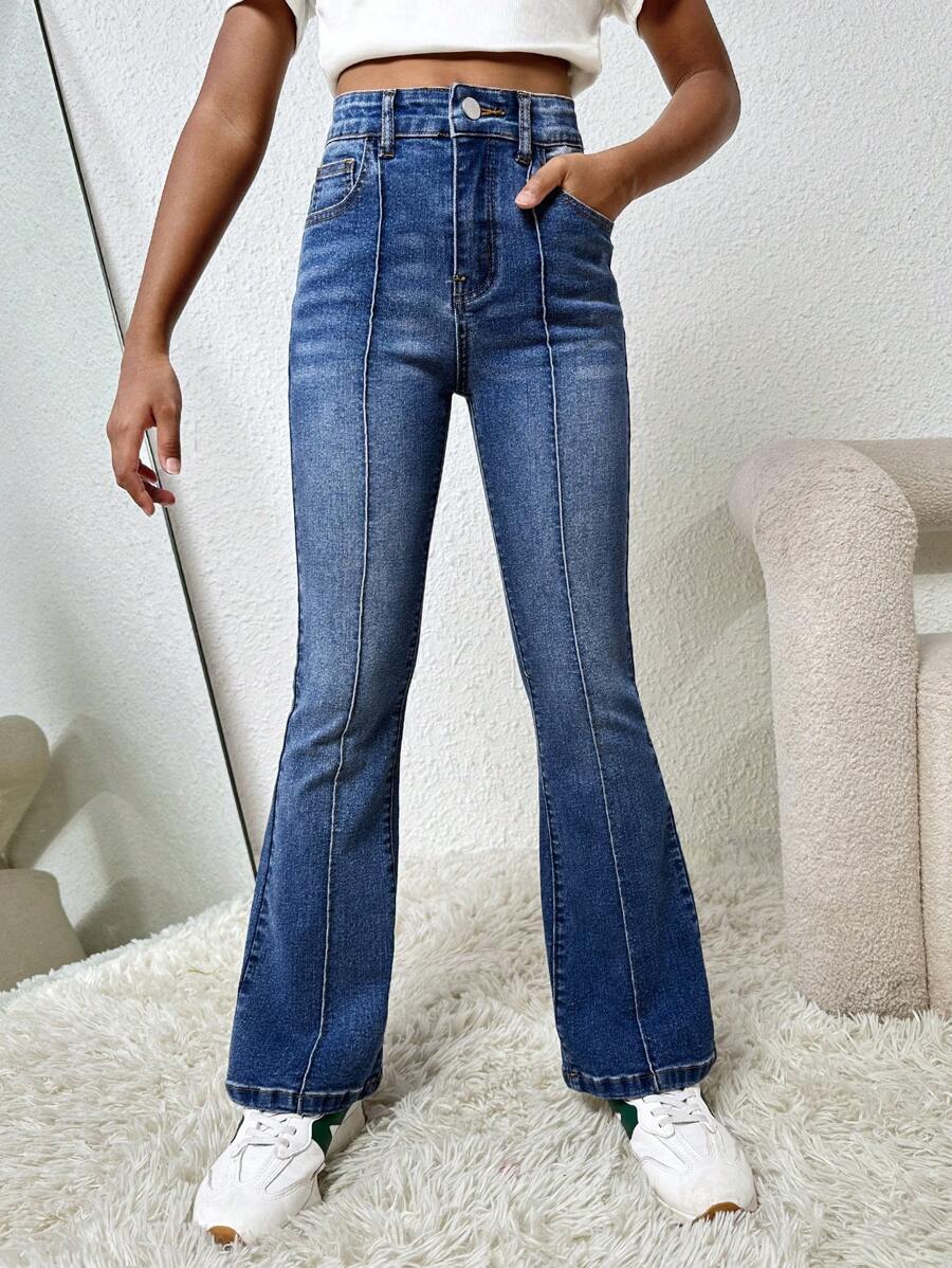 Tween Girl Seam Detail Flare Leg Jeans Shein Usa