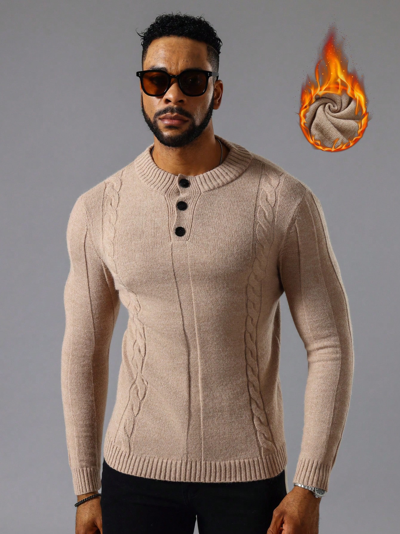Manfinity Homme Men Cable Knit Quarter Button Sweater | SHEIN USA