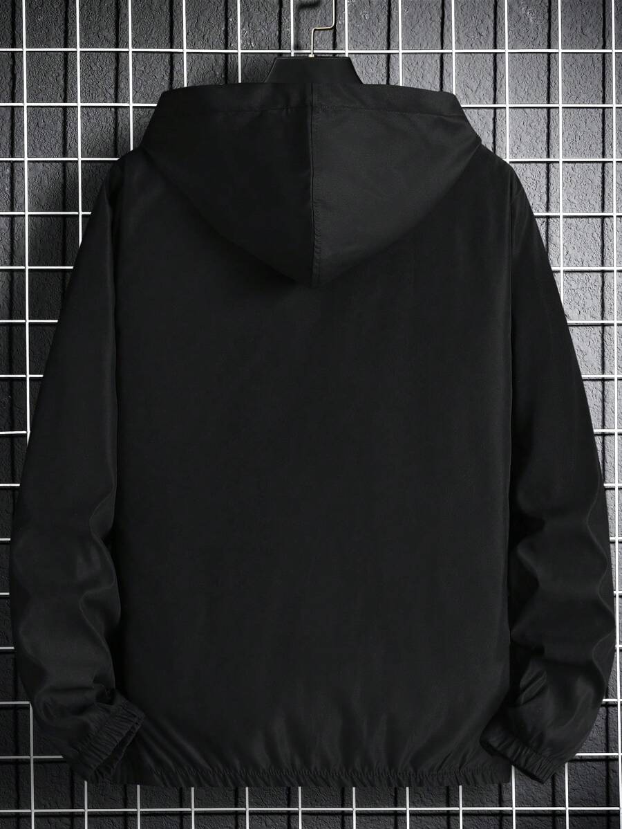 Manfinity Homme Men 1pc Solid Zip Up Hooded Jacket, Plain, Husband, Long Sleeve, Work, Zipper ...