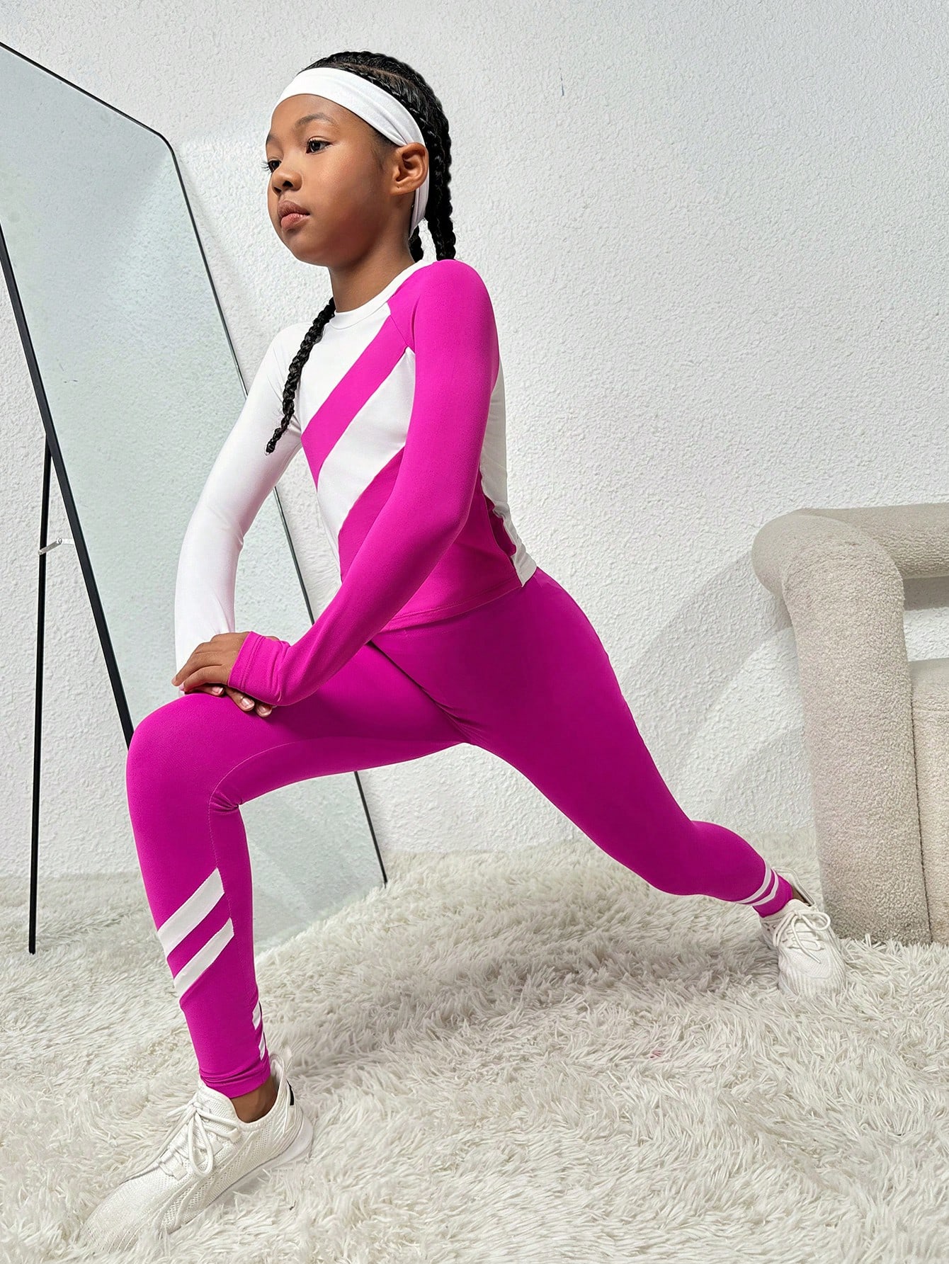 Tween Girl Colorblock Thumbholes Active T-Shirt | SHEIN UK