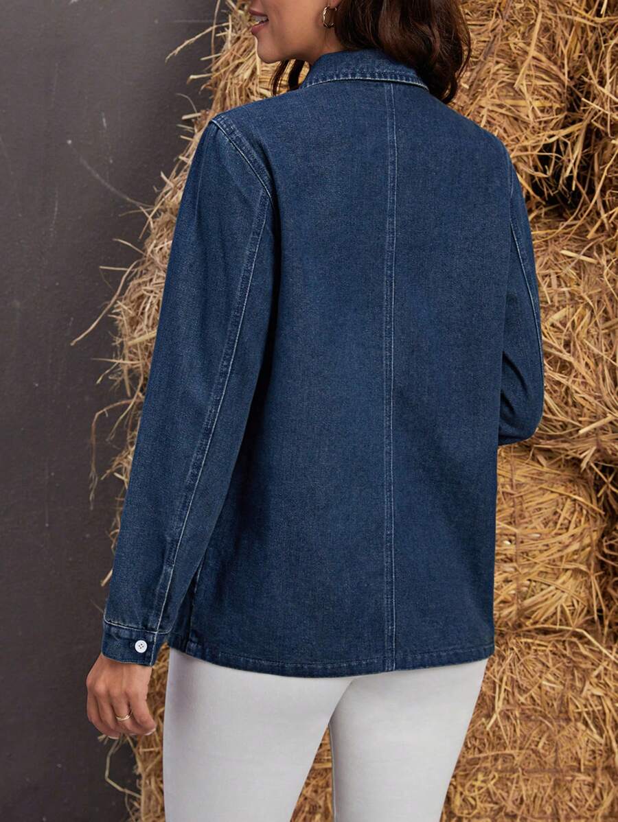 EMERY ROSE Solid Button Front Dual Pocket Denim Jacket | SHEIN USA