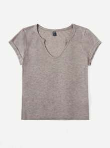 SHEIN EZwear Solid Notched Neck Tee | SHEIN USA
