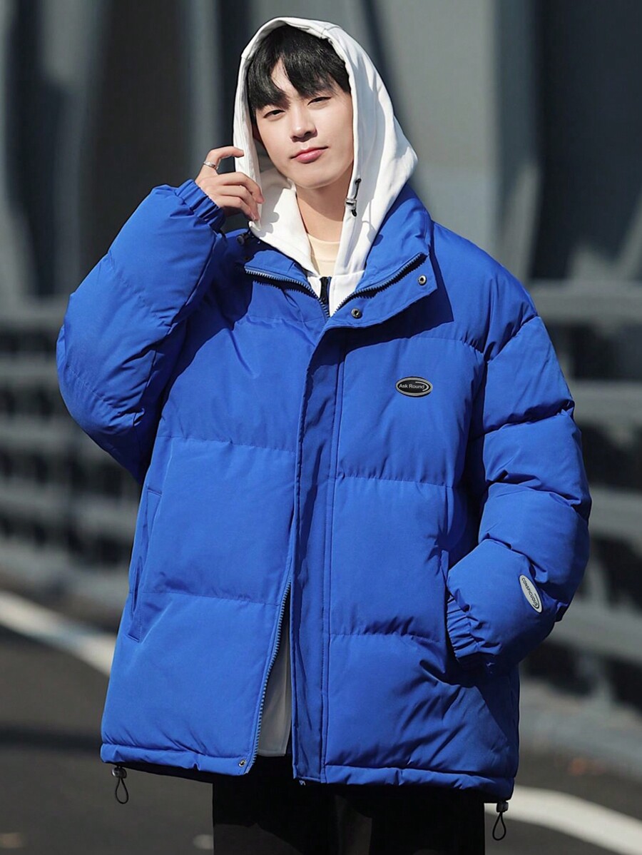 Manfinity Hypemode Oversized Men's Padded Coat With Letter Patchwork ...