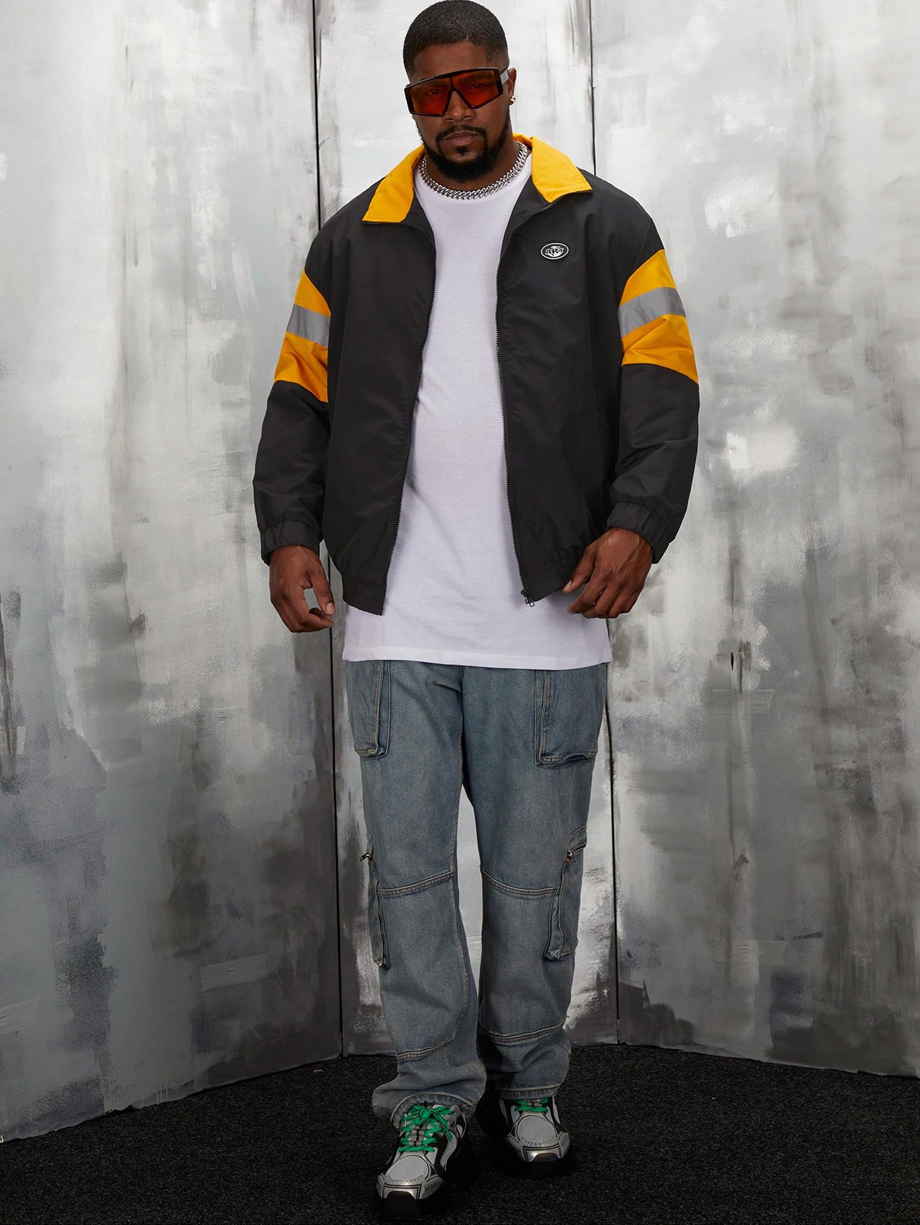 Manfinity Homme Men Plus Colorblock Letter Patched Zip Up Jacket For