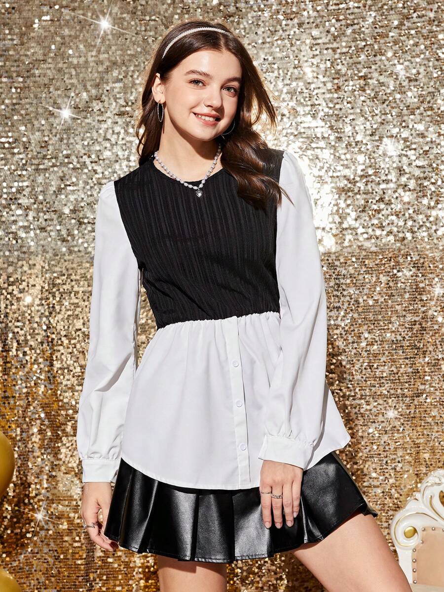 Teen Girl Two Tone 2 In 1 Blouse | SHEIN USA