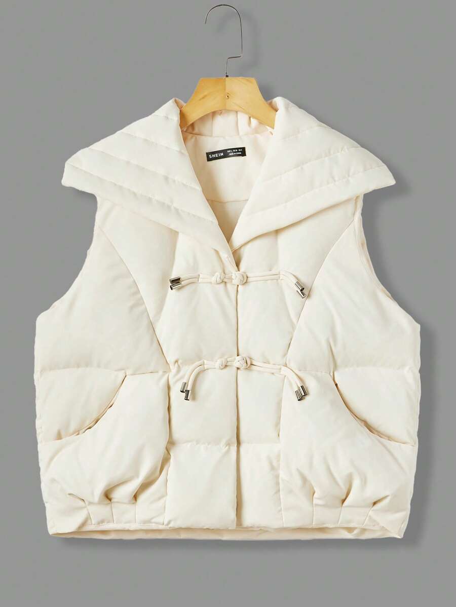 SHEIN Relaxiva Frog Button Puffer Vest Coat | SHEIN USA