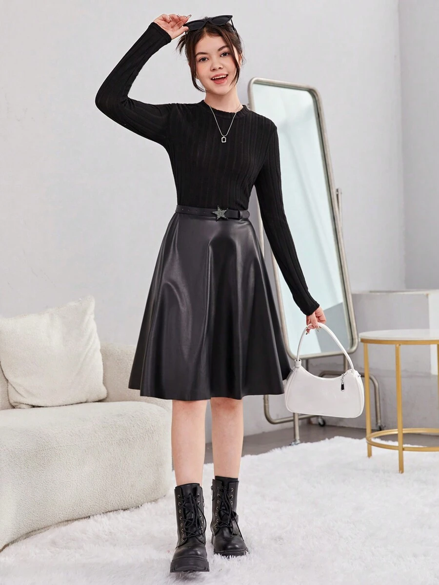 SHEIN Adolescent Fille Robe Unicolore Côtelé (Sans Ceinture) | Mode en ...