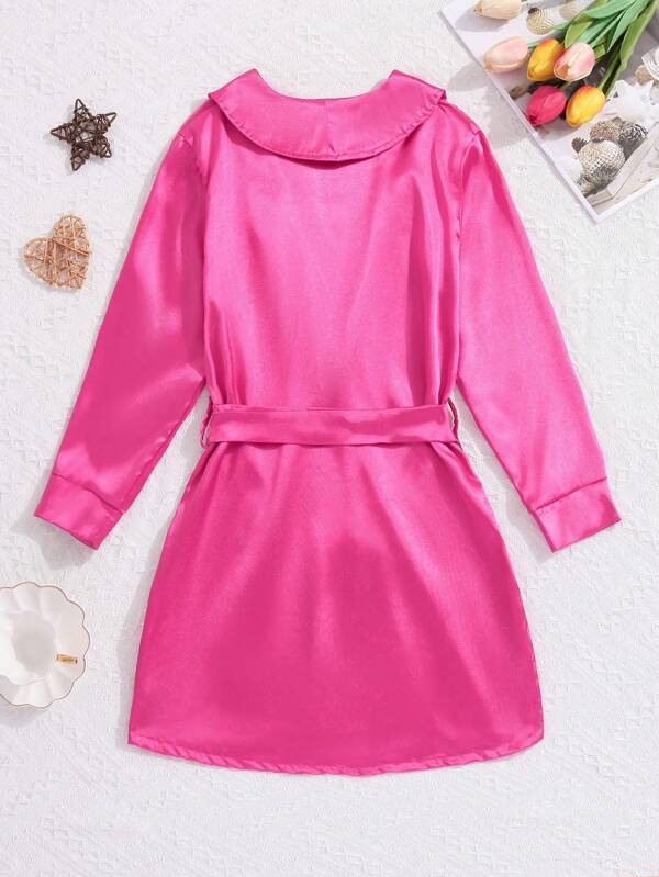 Tween Girl Shawl Collar Belted Satin Robe | SHEIN UK