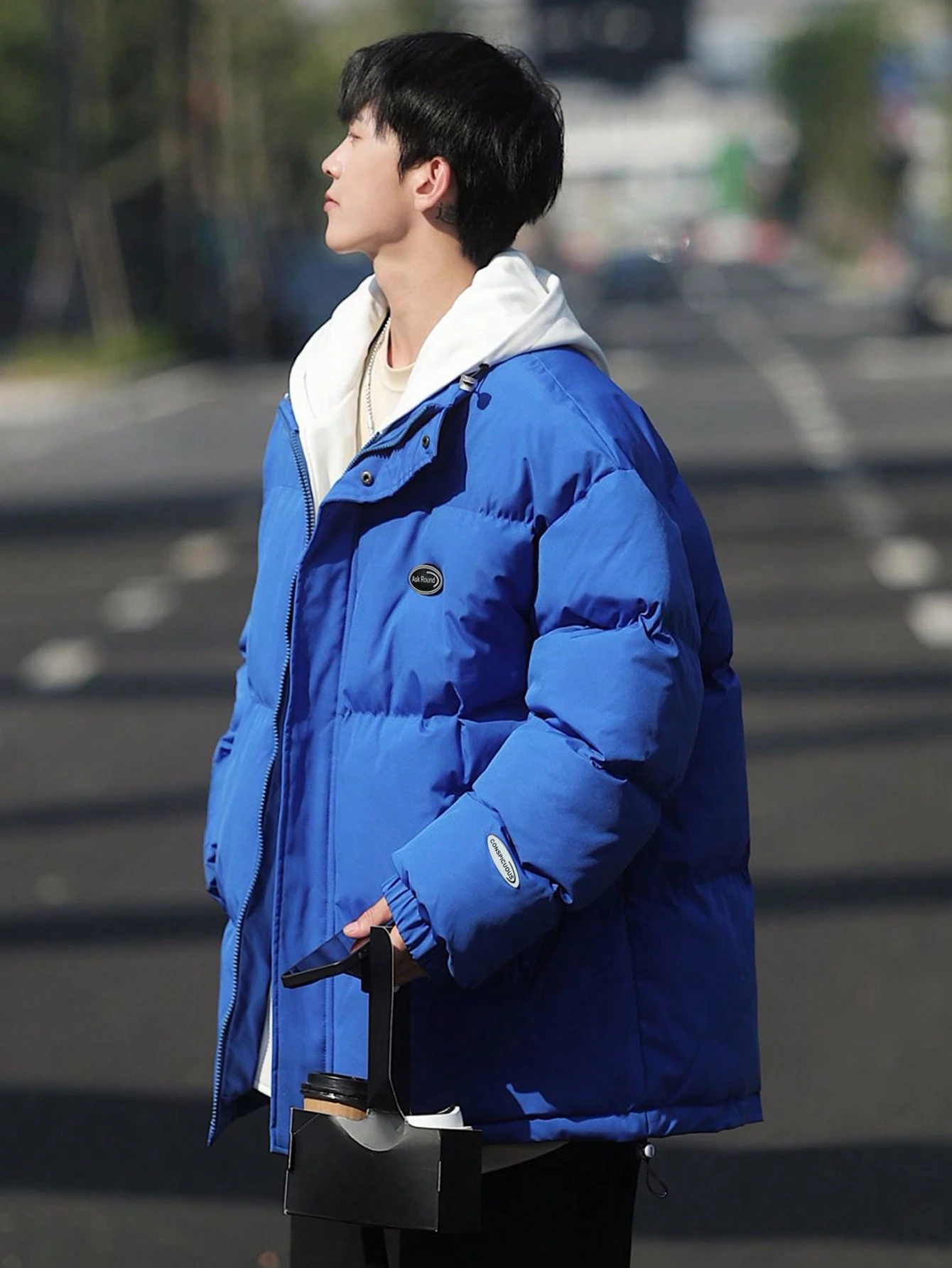 Manfinity Hypemode Oversized Men's Puffer Coat With Letter Patchwork, Drawstring Hem, Drop ...