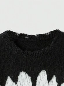 ROMWE Goth Sweater With Patterned Distressed Holes | SHEIN USA
