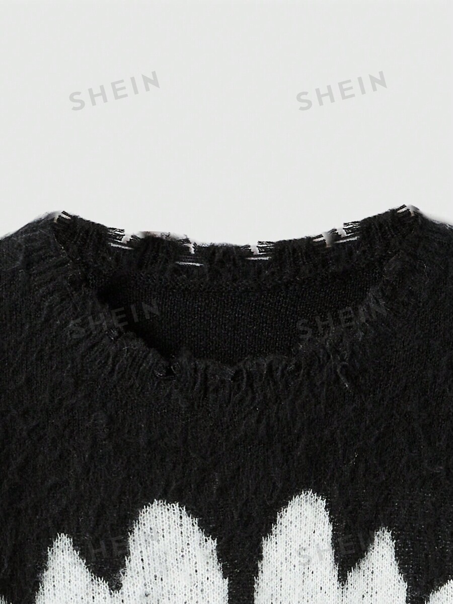 ROMWE Goth Sweater With Patterned Distressed Holes | SHEIN USA