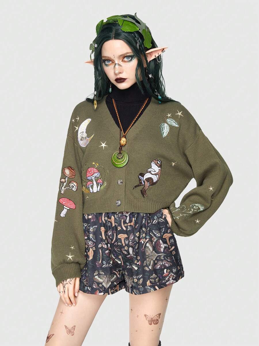 ROMWE Fairycore Butterfly Pattern Drop Shoulder Cardigan | SHEIN USA