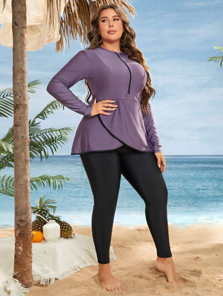 SHEIN Swim Mulvari Summer Beach Plus Zip Front Full Body Burkini | SHEIN