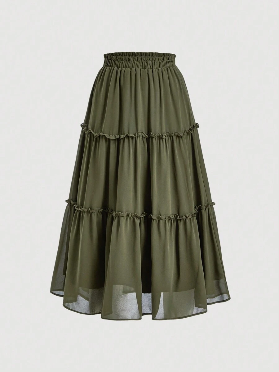 SHEIN MOD Solid Frill Trim Ruffle Hem Skirt | SHEIN USA