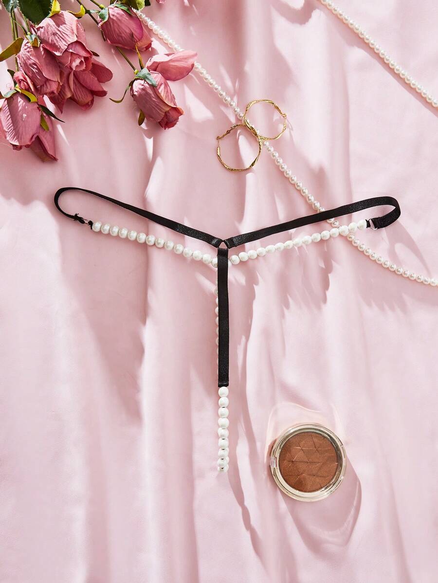 Classic Sexy Plus Faux Pearl Decor Thong Shein Usa