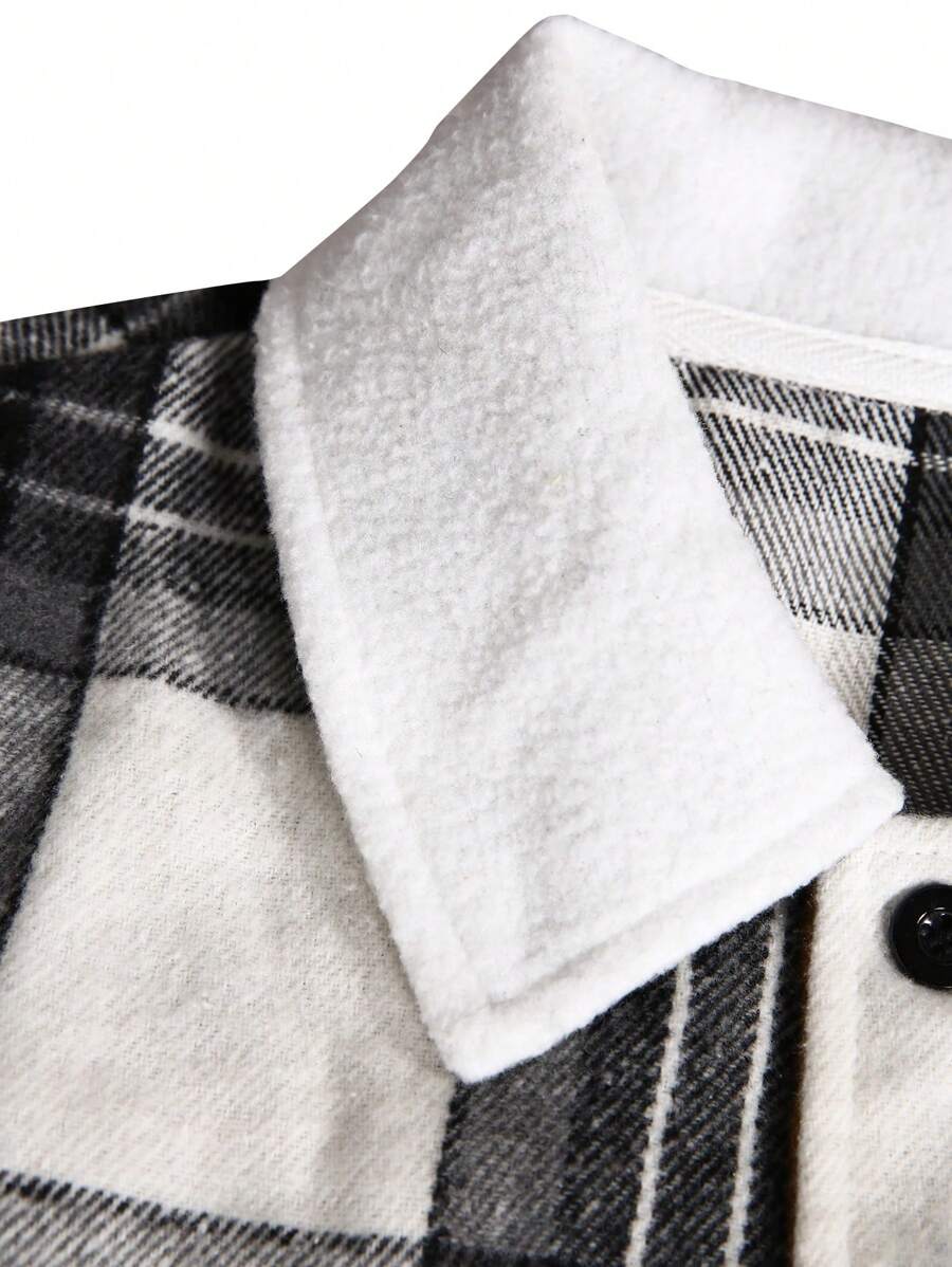 Manfinity Homme Loose Fit Men's Plaid Printed Shacket With Drop Shoulders And Flap Details ...