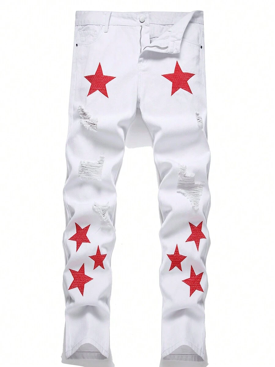 Men Star Print Ripped Jeans | SHEIN USA