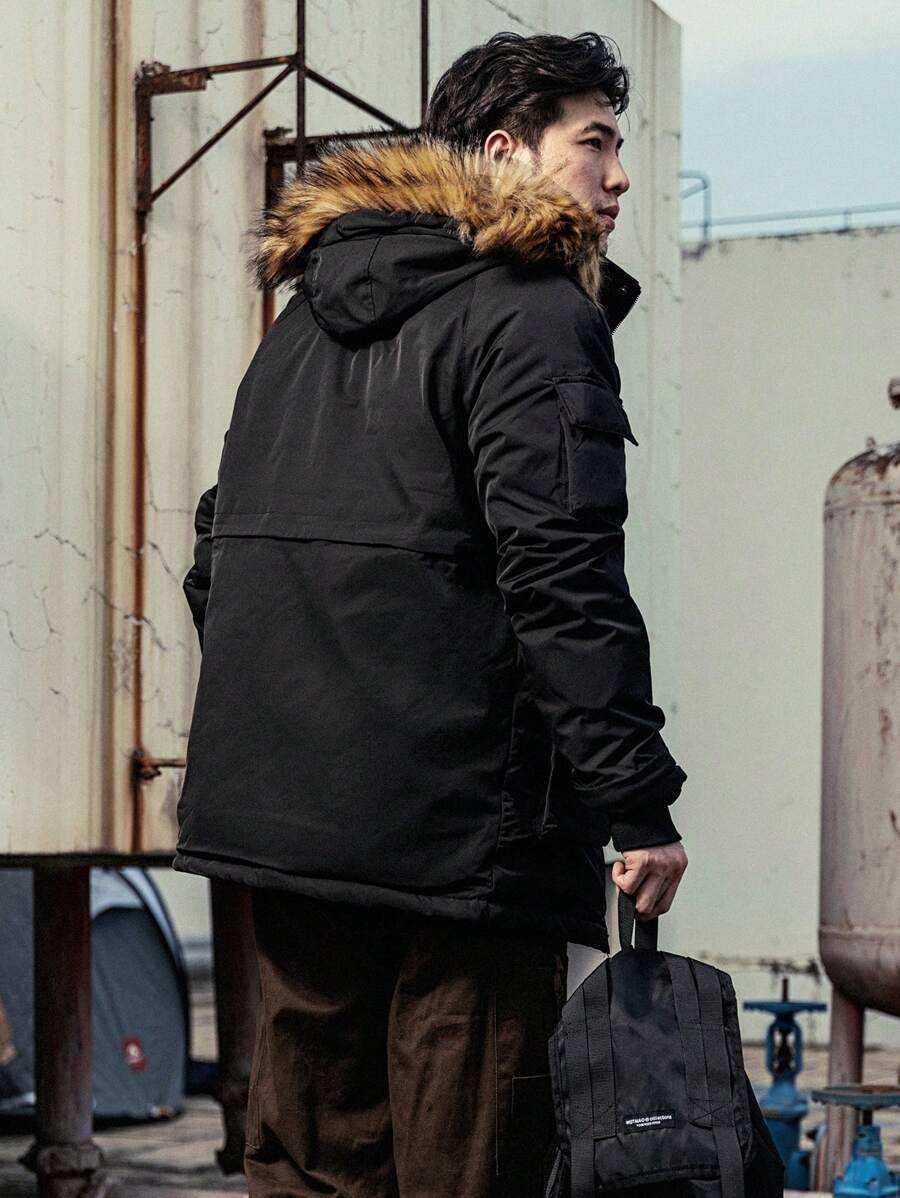 Manfinity Homme Manteau matelassé à capuche avec rabat et poche, avec ...