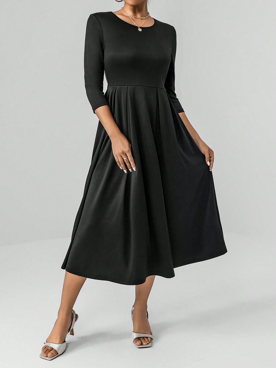 SHEIN Clasi Solid A-Line Dress Church Dress | SHEIN USA