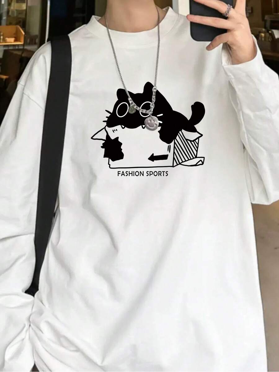 Men Cartoon And Slogan Graphic Drop Shoulder Tee Shein Usa
