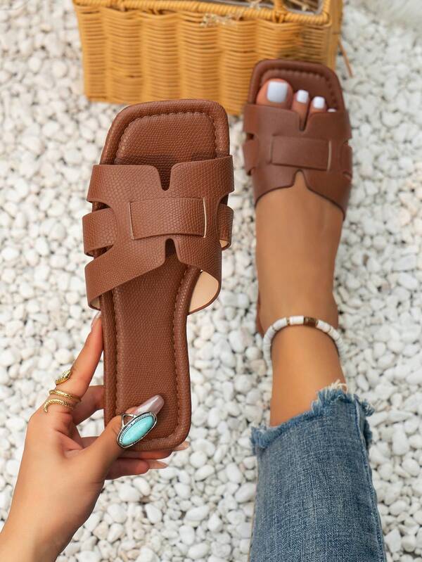 Women's Casual Flat Slippers; Suitable For Summer, Open Toe Design ...