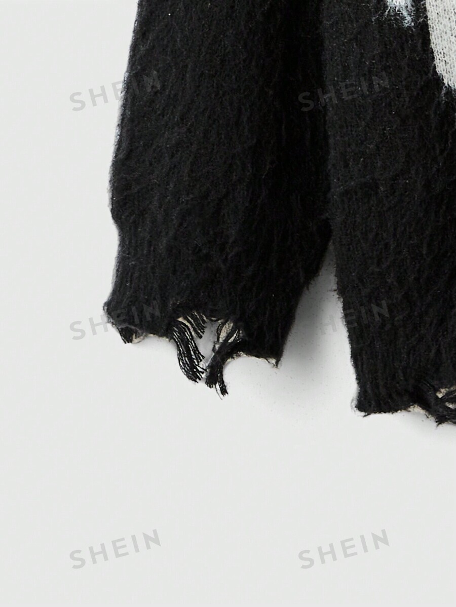 ROMWE Goth Sweater With Patterned Distressed Holes | SHEIN USA