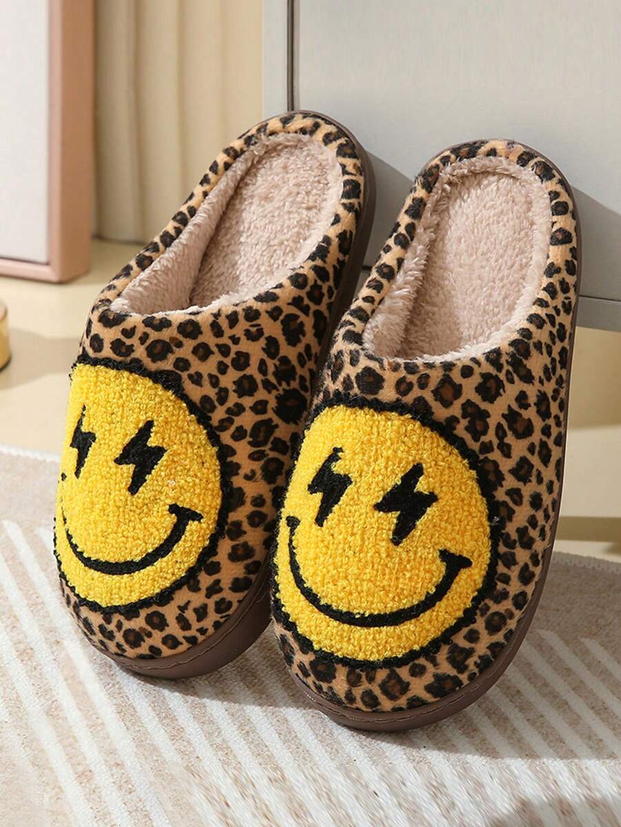 Women's Winter Leopard Print Home Slippers With Lightning Bolt And ...