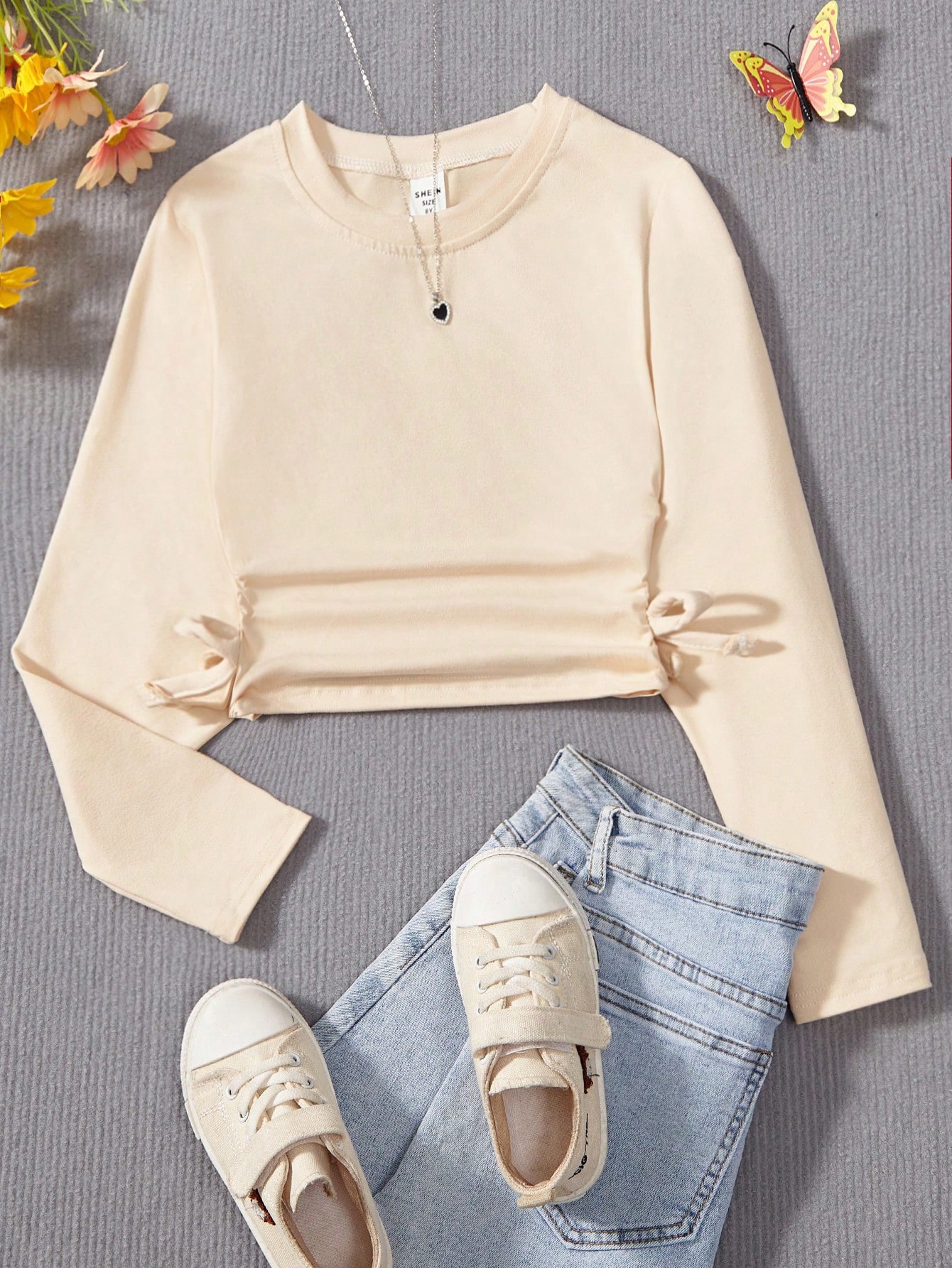 SHEIN Adolescent Fille T-shirt Unicolore À Ruché À Nœud | Mode en ligne | SHEIN FRANCE