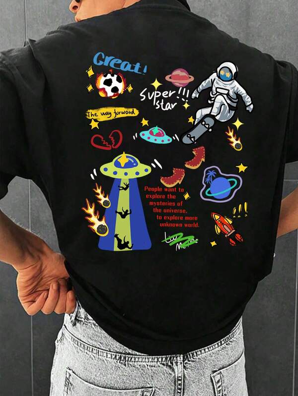 Manfinity EMRG Men Cartoon & Slogan Graphic Drop Shoulder Tee | SHEIN USA