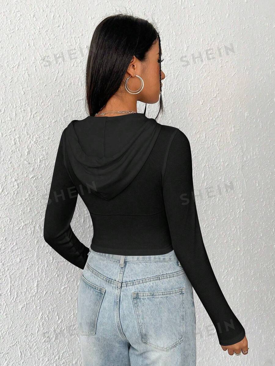 SHEIN EZwear Y2k Zip Up Drawstring Hooded Crop Hoodie | SHEIN USA