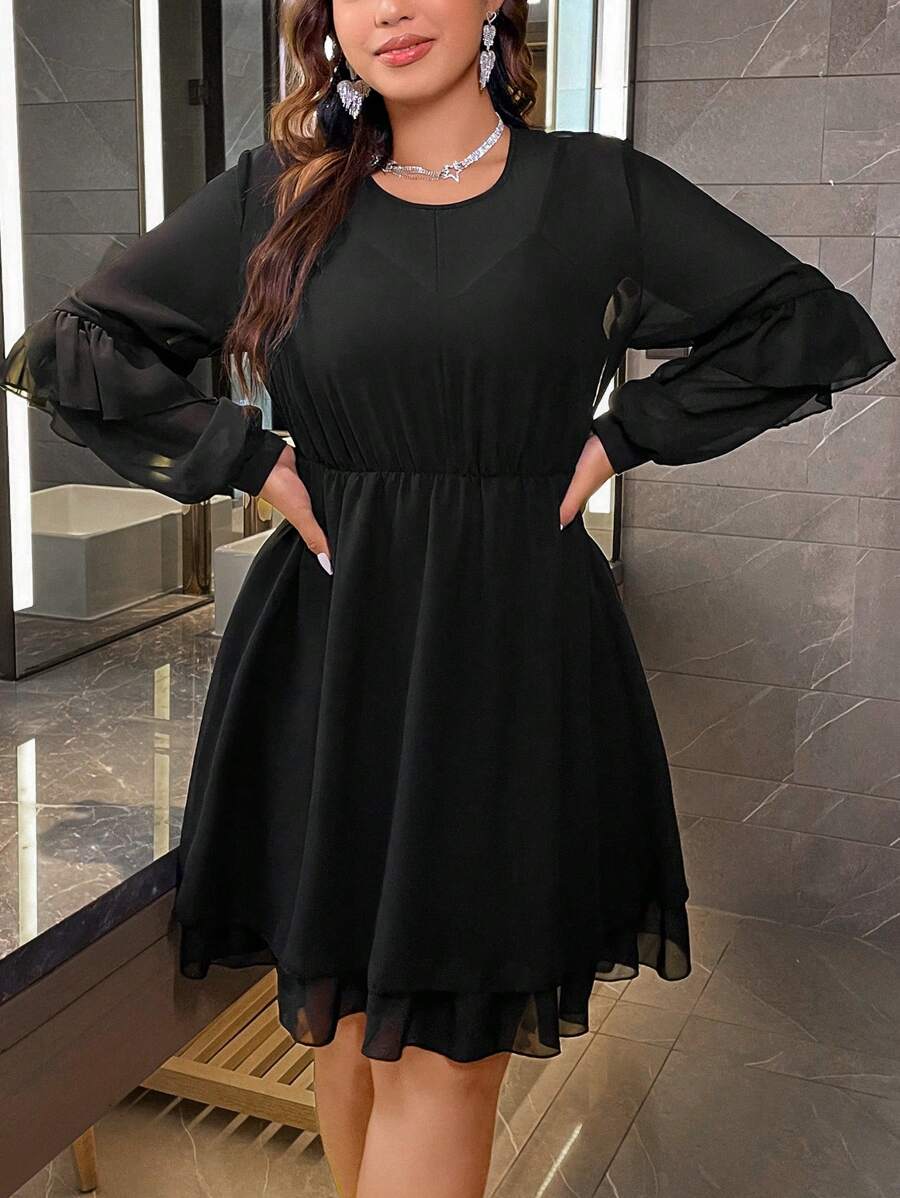 Celure Taglie Forti Abiti con bordo a volant manica a lanterna | SHEIN ...