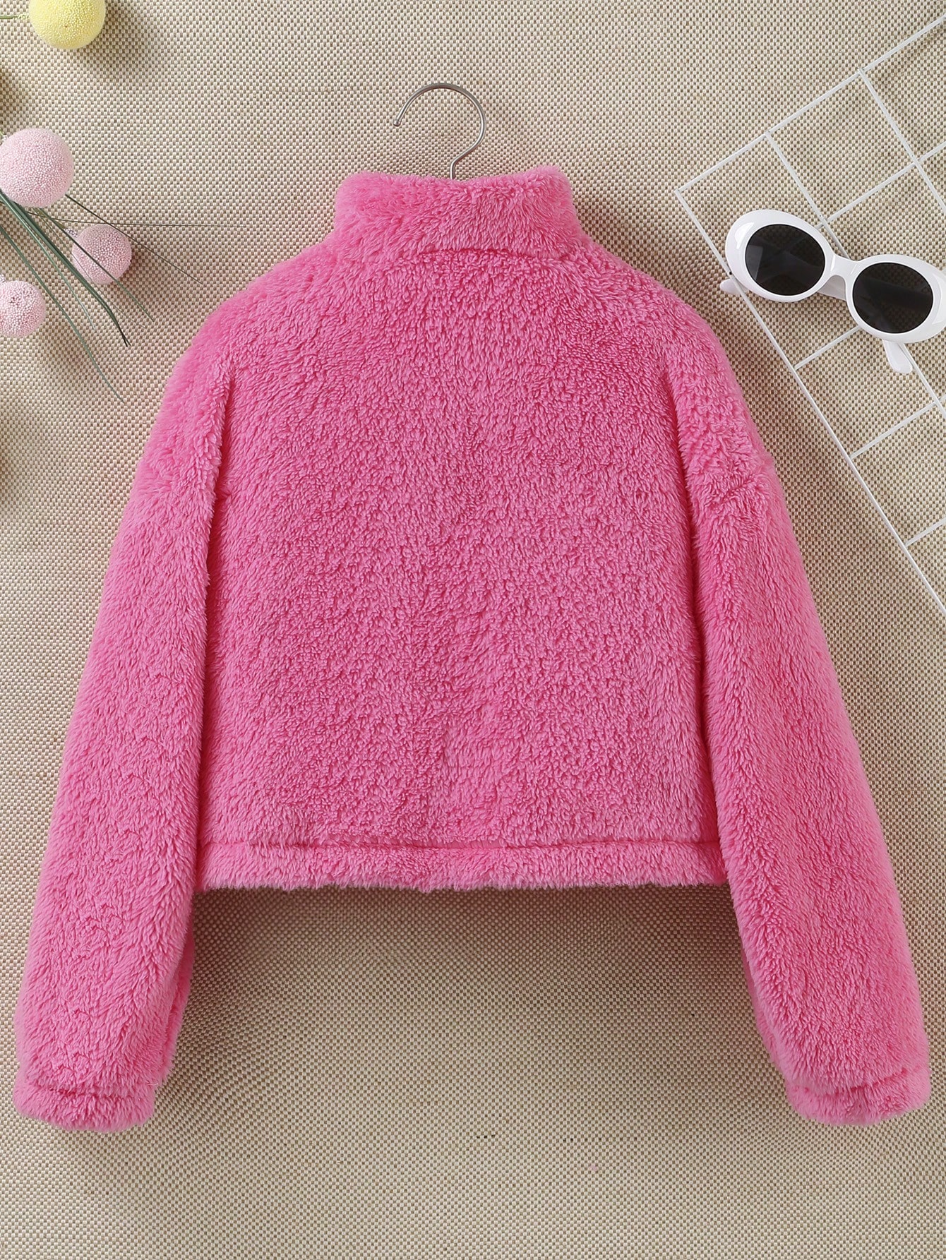 SHEIN Tween Girl Zip Up Drop Shoulder Teddy Jacket | SHEIN UK