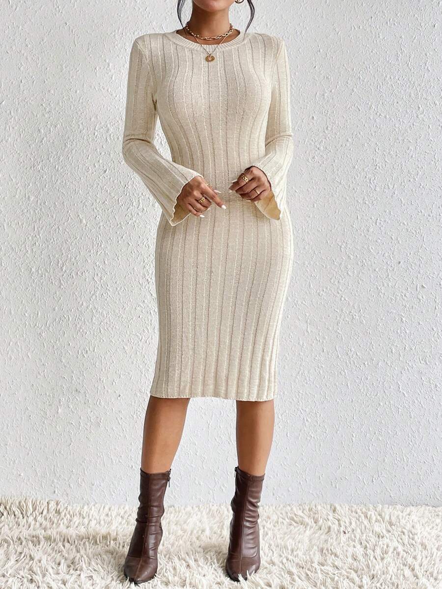 Chiquease Solid Ribbed Knit Bodycon Sweater Dress | SHEIN USA