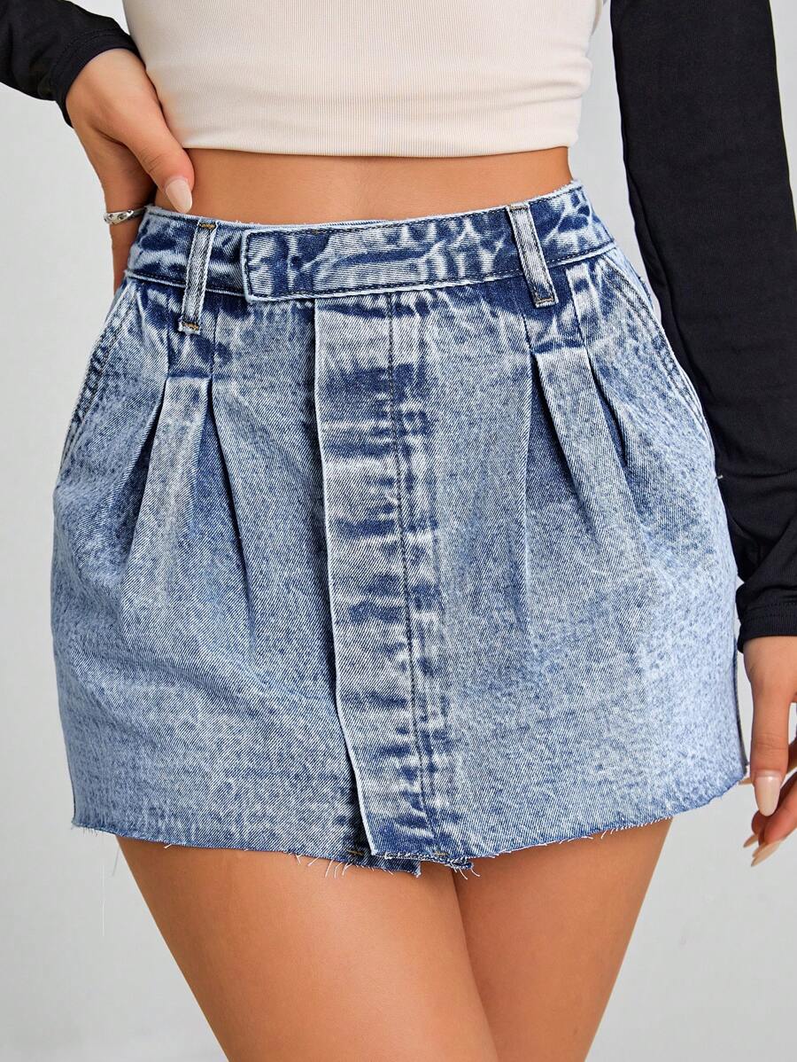 SHEIN EZwear Fold Pleated Denim Skirt | SHEIN USA