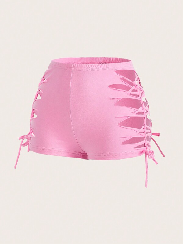 SHEIN ICON Cut Out Lace Up Side Biker Shorts | SHEIN USA