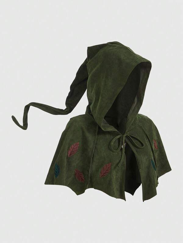 Fairycore Leaf Embroidery Crop Costume Hooded Cape | SHEIN USA