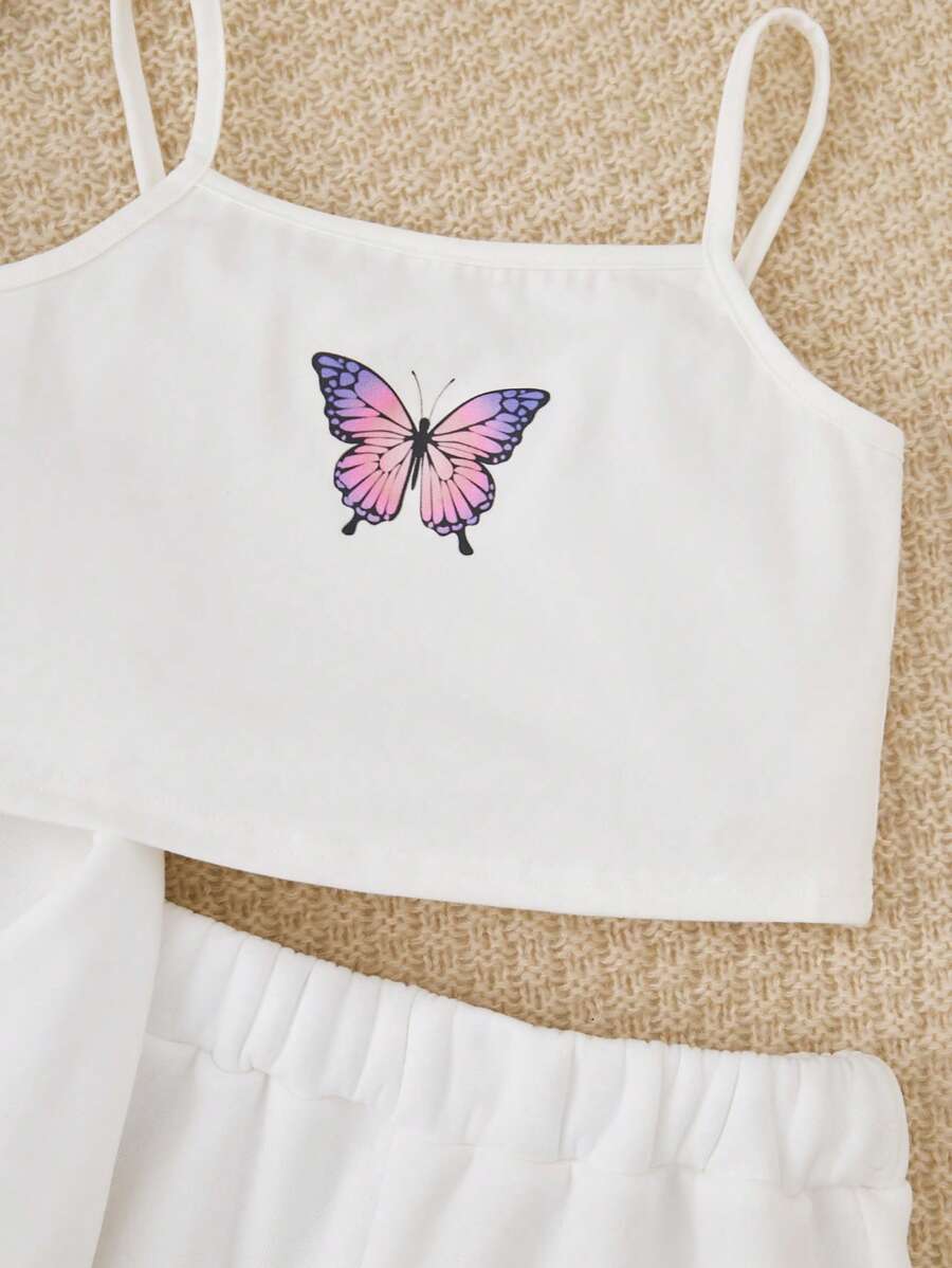Shein Tween Girl Butterfly Print Cami Top And Sweatpants And Super Crop