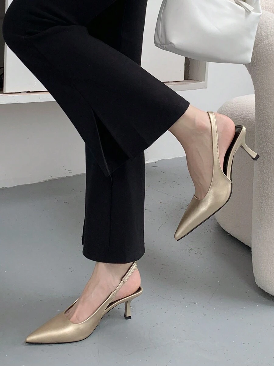 Women's Pointed Toe High Heel Stiletto Pumps With Back Straps, Golden ...