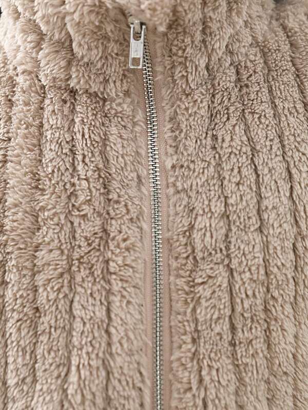 SHEIN Tween Girl Zip Up Drop Shoulder Teddy Jacket | SHEIN USA